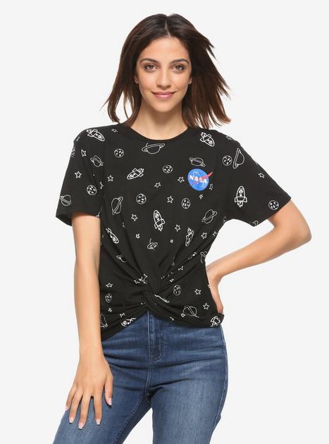 NASA Cartoon Print Twist-Front Girls T-Shirt | Hot Topic