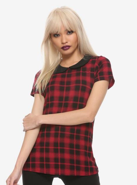Red Plaid Collared Girls T-Shirt | Hot Topic