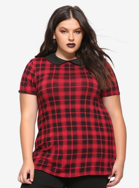 Red Plaid Collared Girls T-Shirt Plus Size | Hot Topic