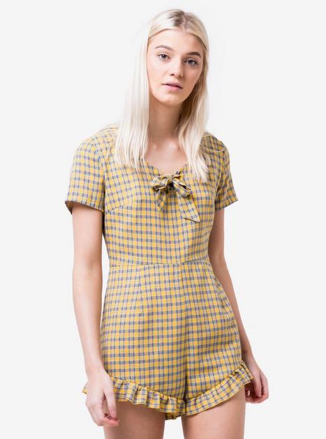 Daisy Street Yellow Plaid Romper | Hot Topic