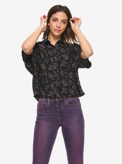 Pink & Blue Crystals Girls Button-Up | Hot Topic