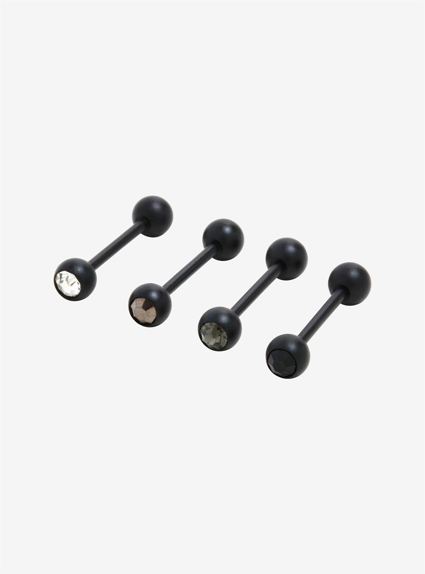 14G Steel Matte Black Gradient Stones Barbell 4 Pack | Hot Topic