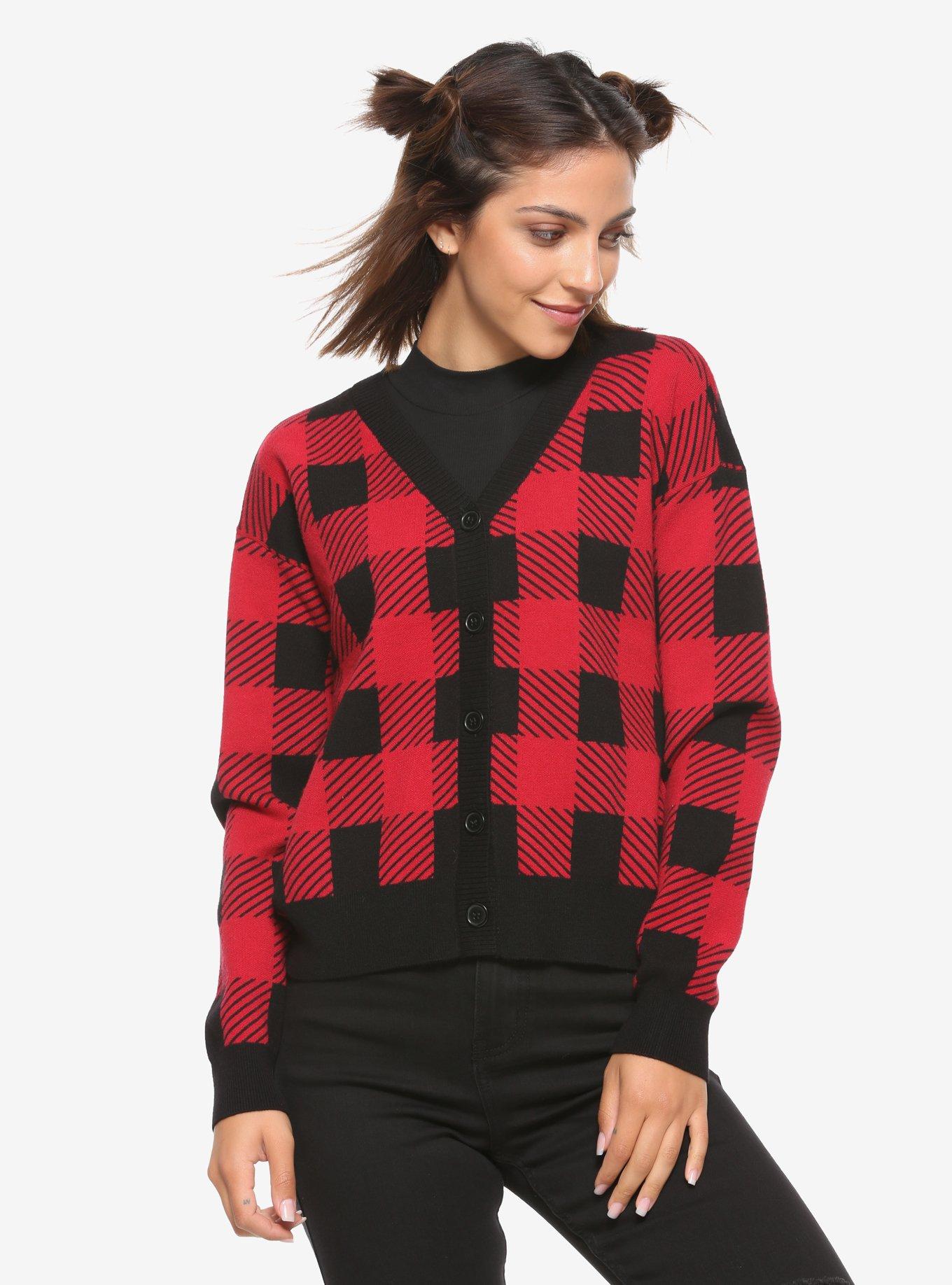 Black & Red Plaid Girls Crop Cardigan | Hot Topic