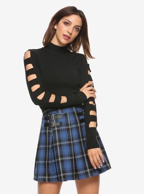 Mock Neck Cage Sleeves Ribbed Girls Sweater | Hot Topic
