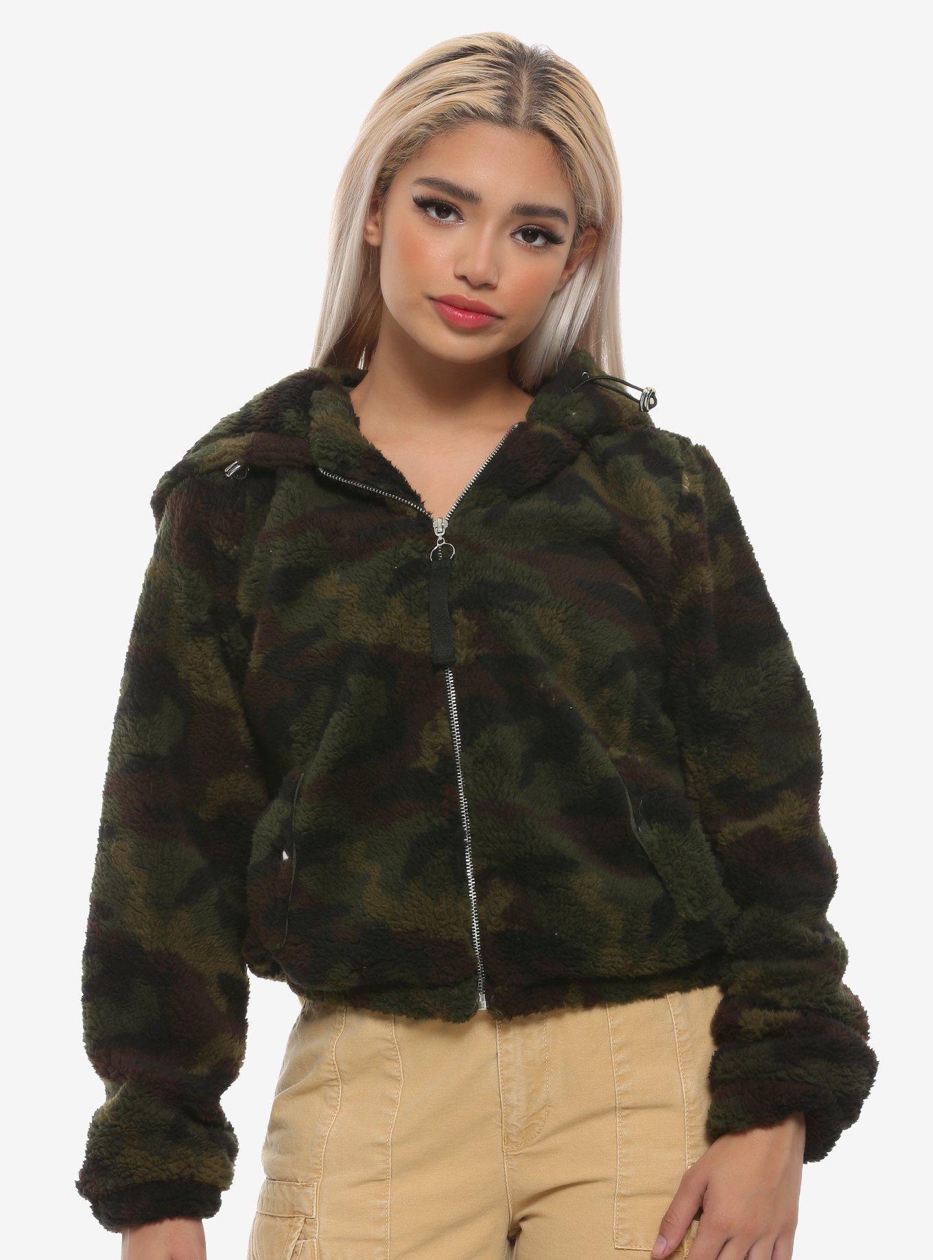Fuzzy Green Camo Girls Zip Jacket