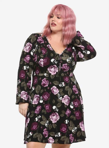 Roses & Skulls Long-Sleeve Dress Plus Size | Hot Topic