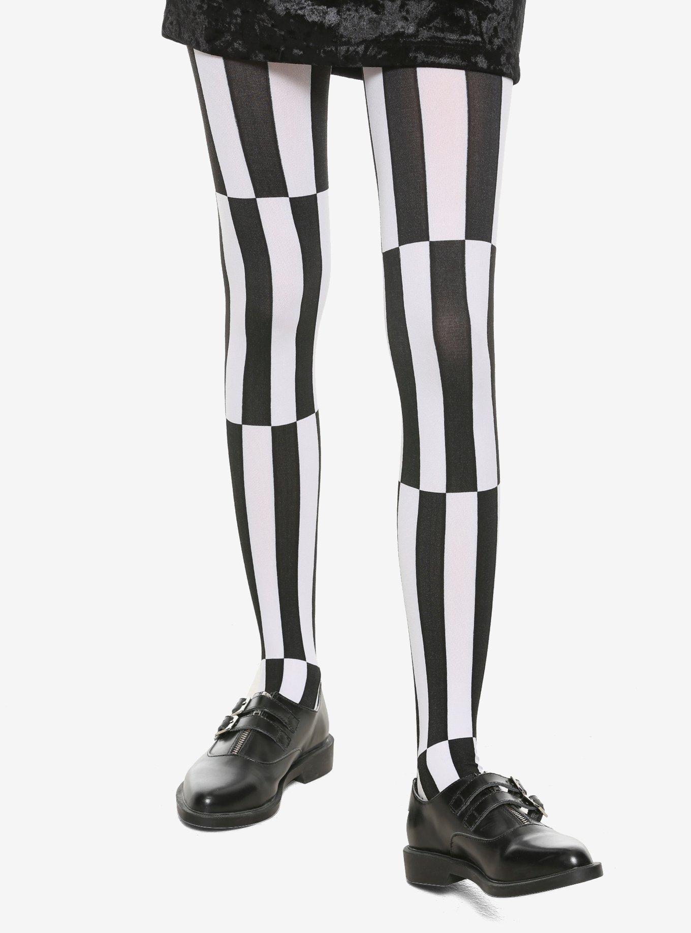 Black & White Striped Block Tights | Hot Topic