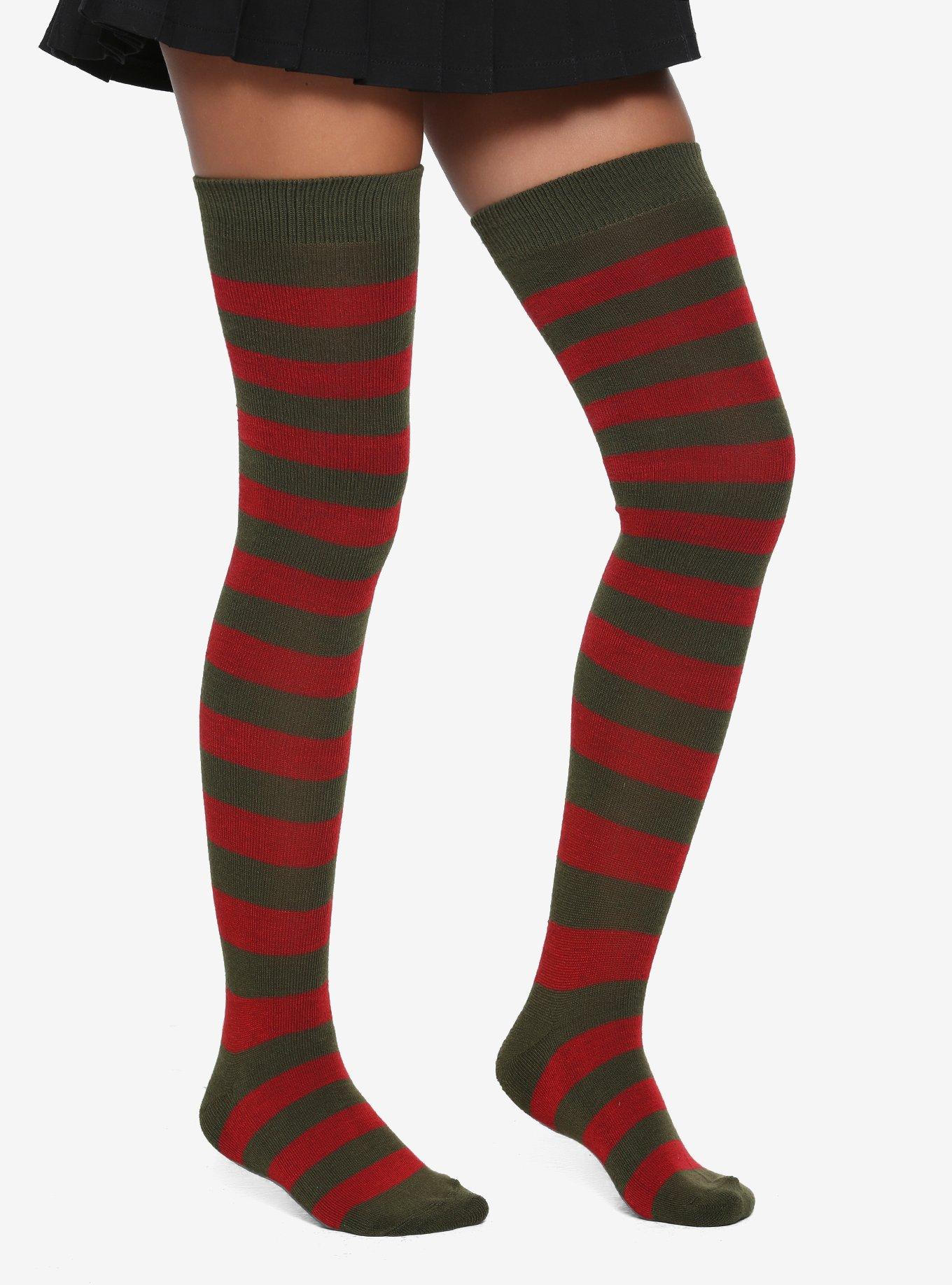 Green & Red Striped Over-The-Knee Socks | Hot Topic
