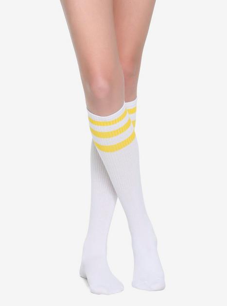 White & Yellow Knee-High Varsity Socks | Hot Topic