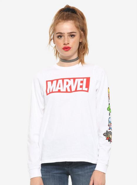 Marvel Logo & Chibi Heroes Girls Long-Sleeve T-Shirt | Hot Topic