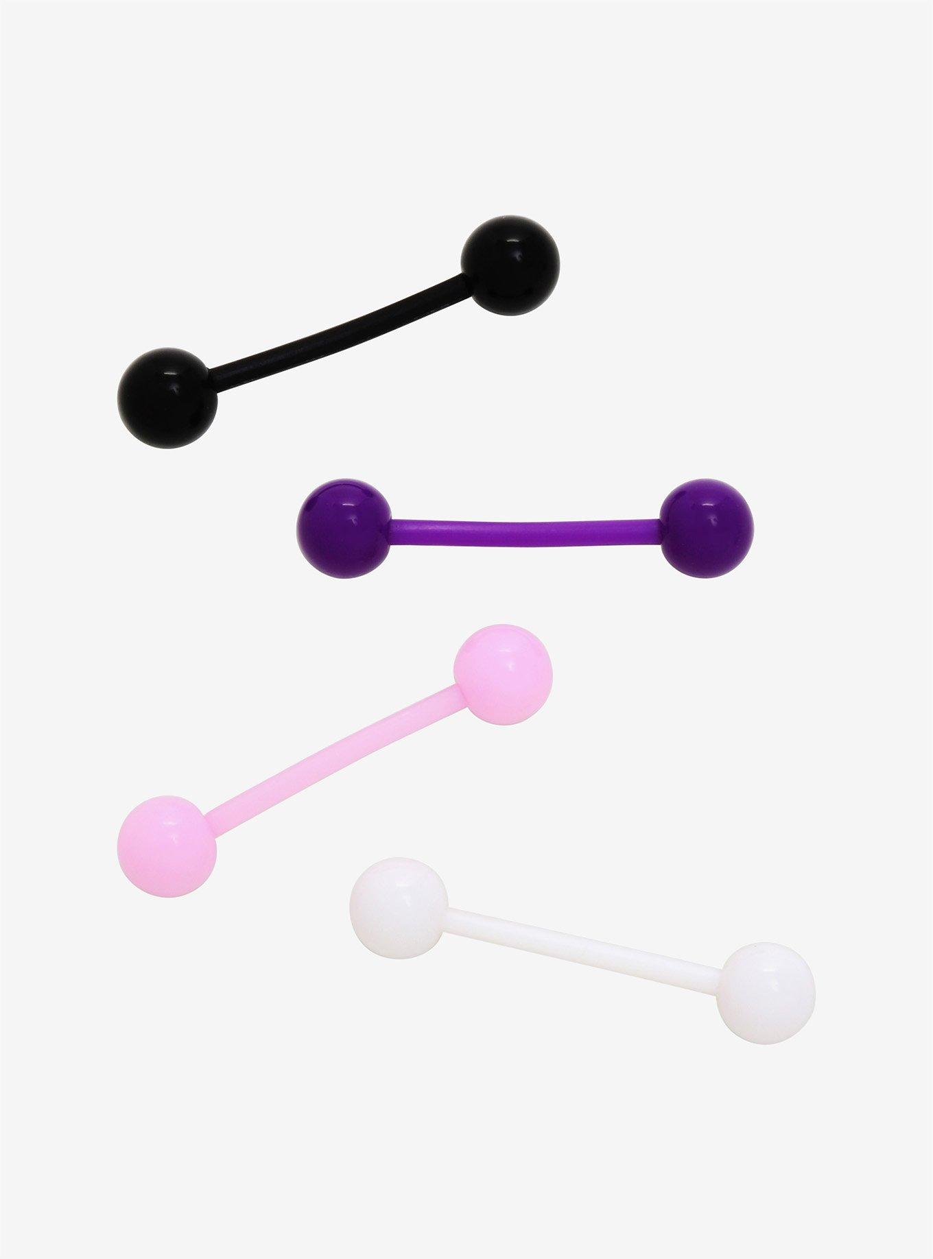 14G Acrylic Purple Pink Black White Barbell 4 Pack | Hot Topic