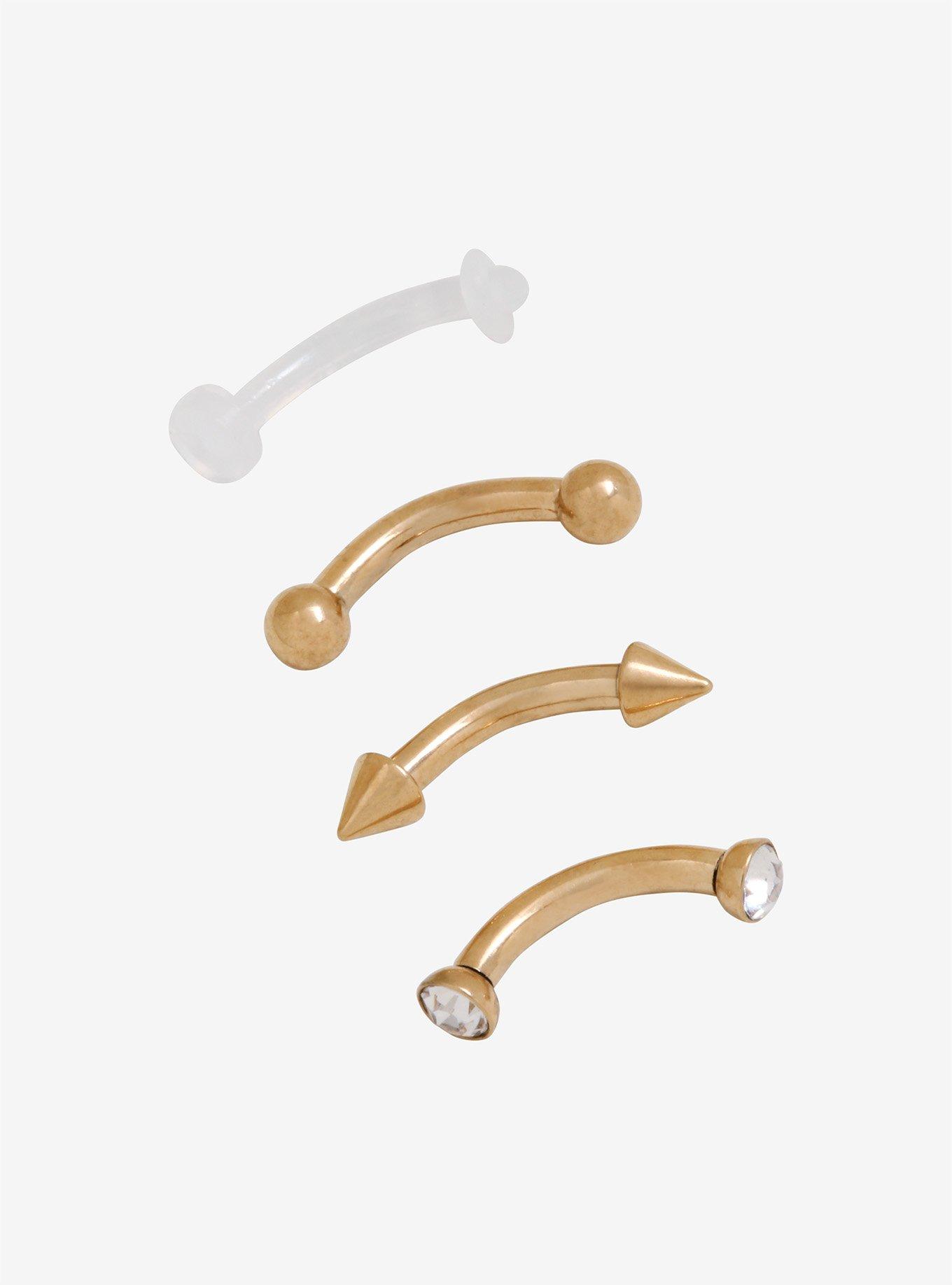 14K Gold Plated Titanium Eyebrow Barbell & Retainer 4 Pack | Hot Topic