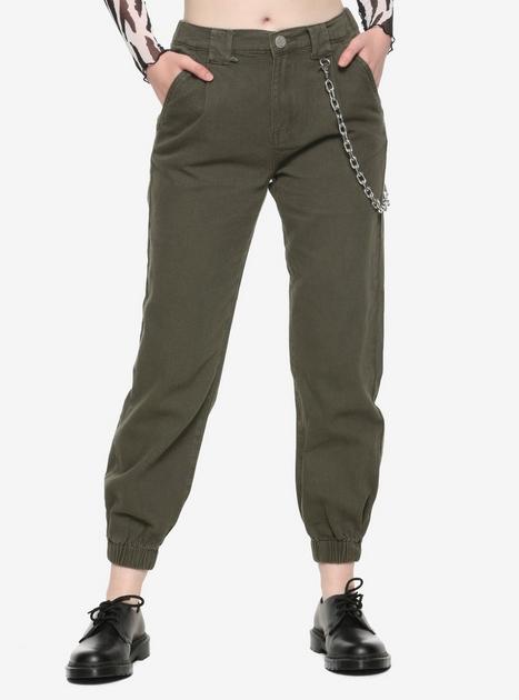 Olive Denim Chain Jogger Pants | Hot Topic