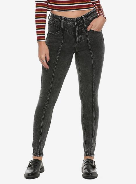 HT Denim Black Seam Front Hi-Rise Super Skinny Jeans | Hot Topic