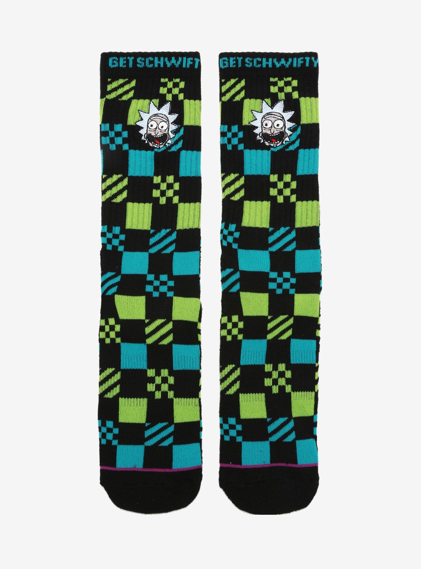 Rick And Morty Schwifty Checkered Crew Socks | Hot Topic