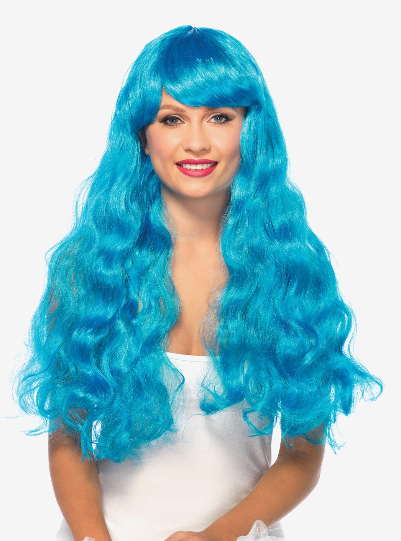 Neon Blue Star Long Wavy Wig | Hot Topic