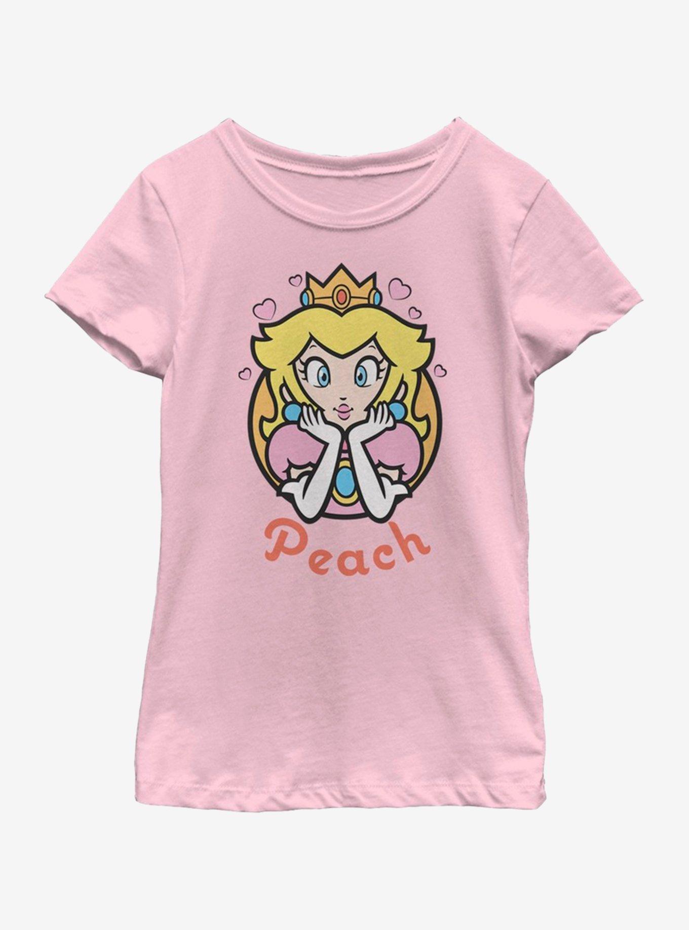 Nintendo Super Mario Peach Hearts 77 Youth Girls T-Shirt - PINK | BoxLunch