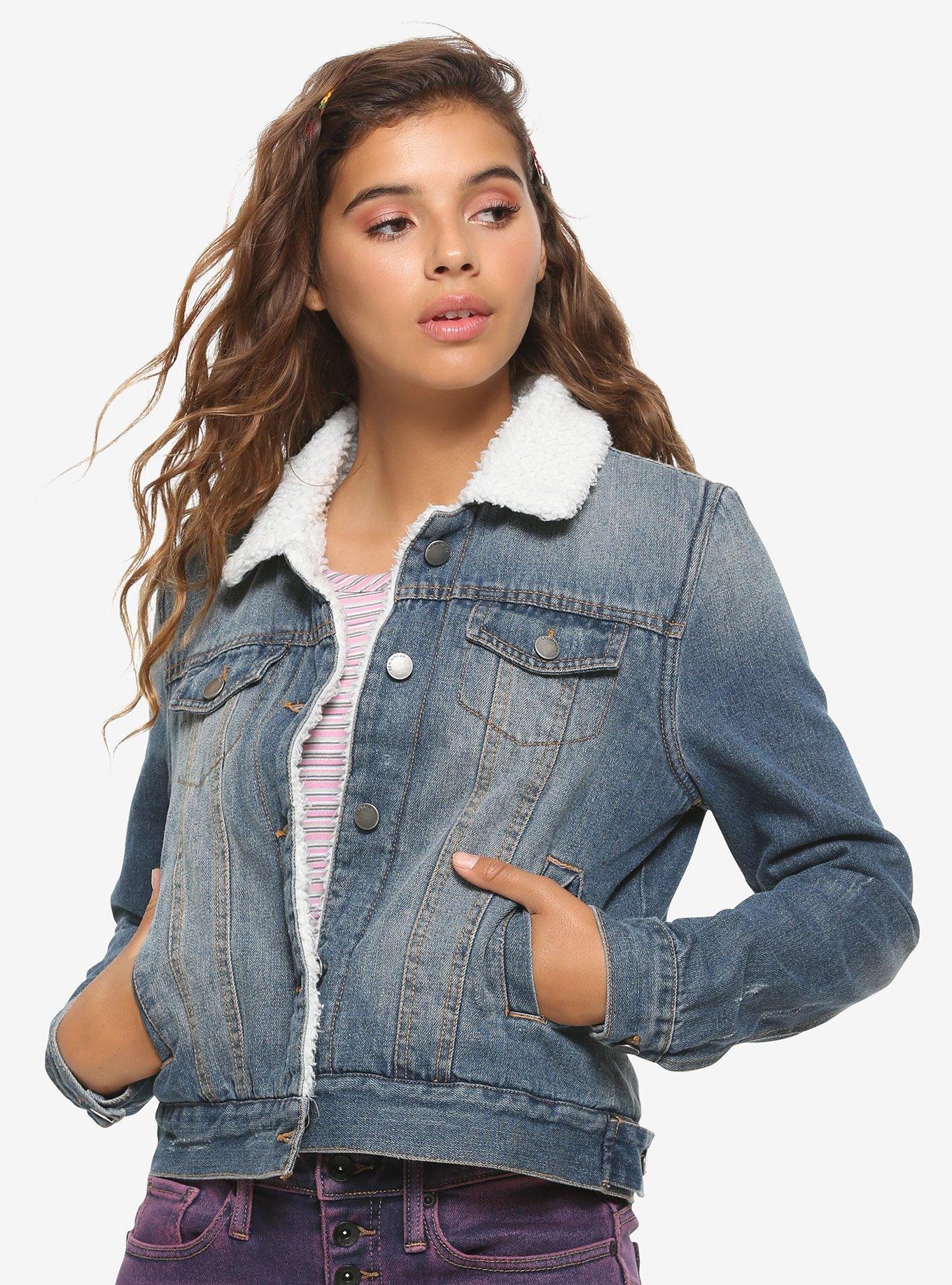Indigo Denim Sherpa-Lined Girls Jacket | Hot Topic