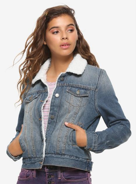 Indigo Denim Sherpa-Lined Girls Jacket | Hot Topic