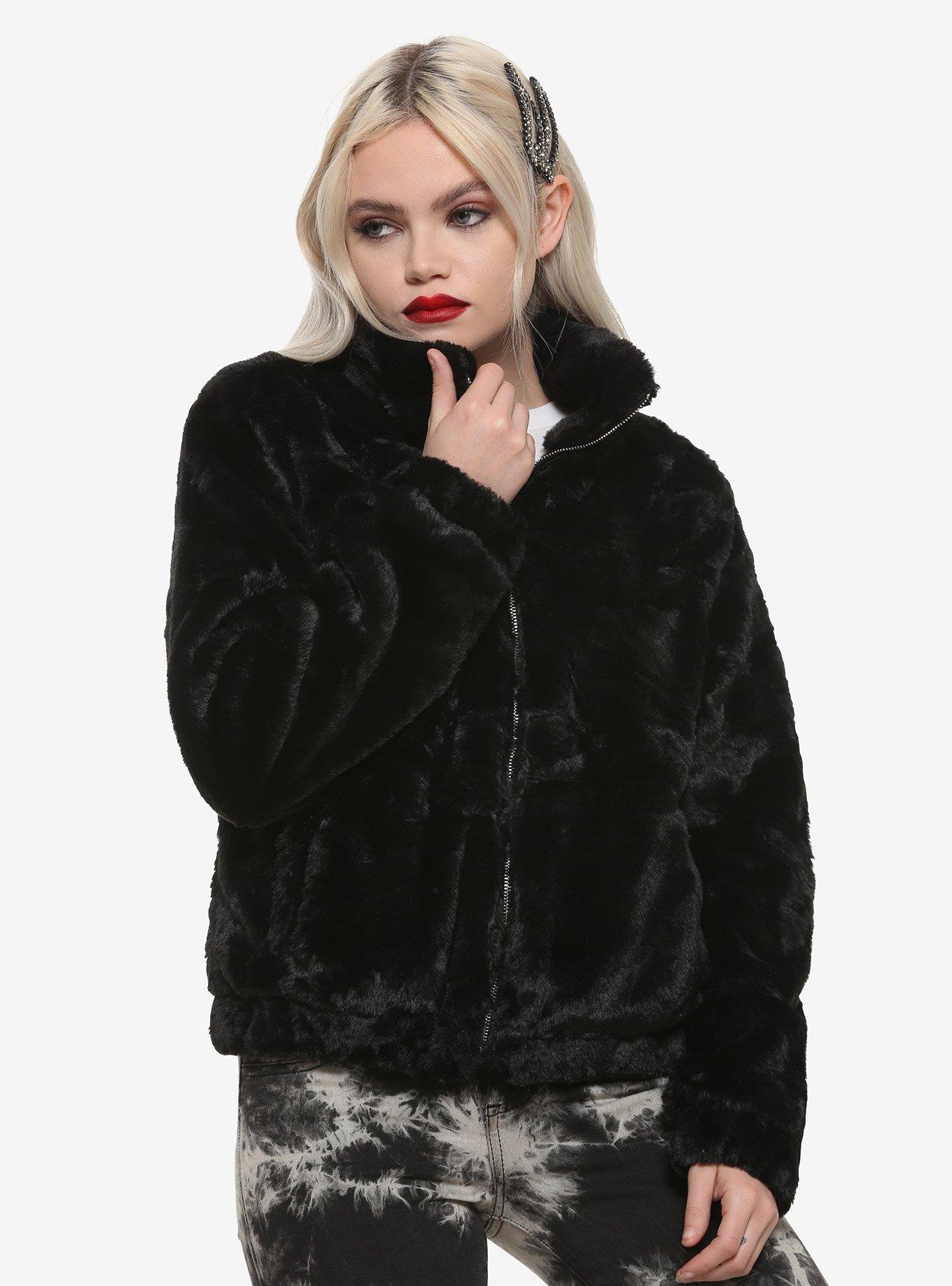 Black Faux Fur Girls Bomber Jacket | Hot Topic