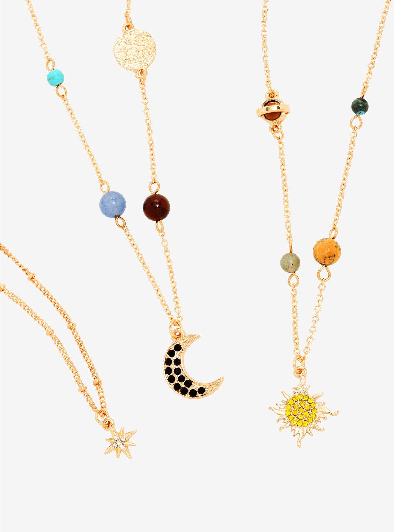 Gold Solar System Stationed Stone Necklace Set - BoxLunch Exclusive ...