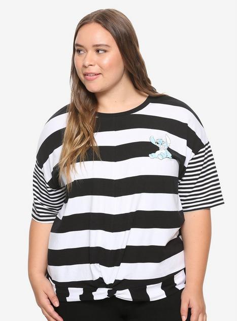 Disney Lilo & Stitch Stripe Knot-Front Girls T-Shirt Plus Size | Hot Topic