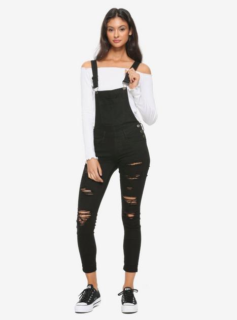 Black Destructed Overalls | Hot Topic