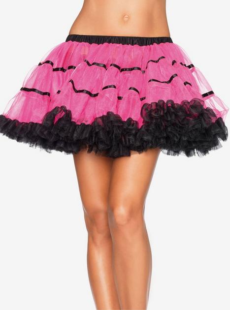 Black & Pink Layered Satin Striped Tulle Petticoat | Hot Topic