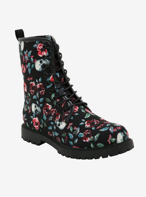 Skull Floral Combat Boots | Hot Topic