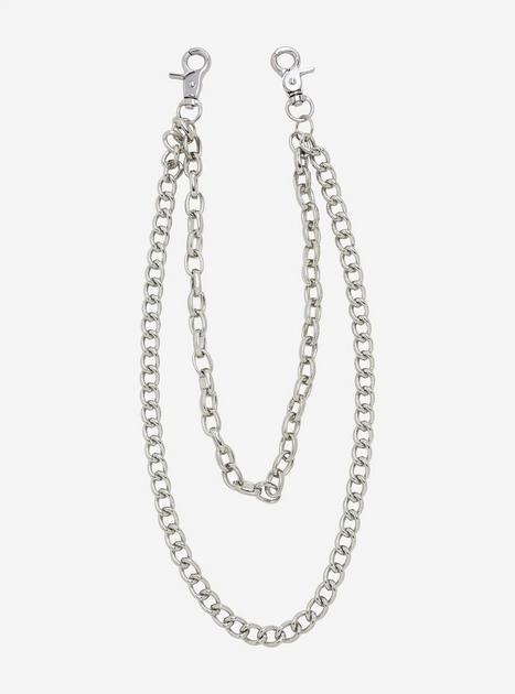 Silver 24 Inch Double Curb & 18 Inch Cable Double Wallet Chain | Hot Topic