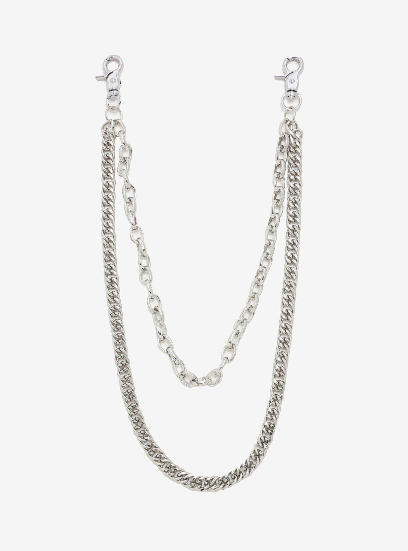 Silver 24 Inch Double Curb & 18 Inch Cable Double Wallet Chain | Hot Topic