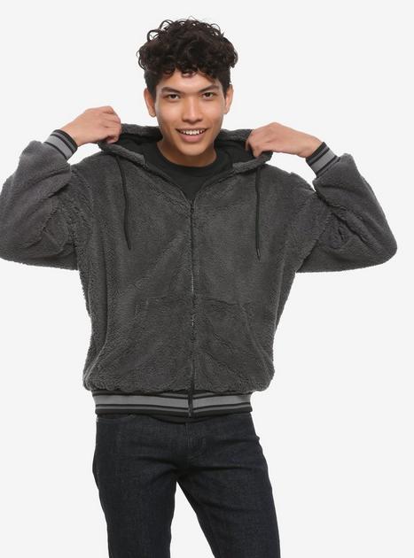 Charcoal Sherpa Zip-Up Hoodie | Hot Topic