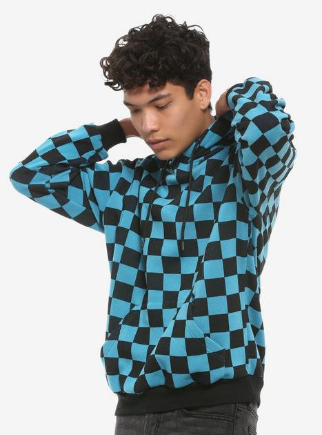 Blue & Black Check Hoodie | Hot Topic