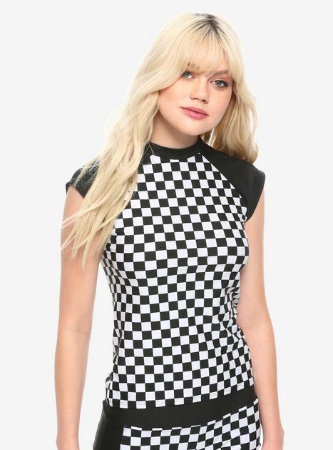 Black & White Checkered Girls Rash Guard | Hot Topic