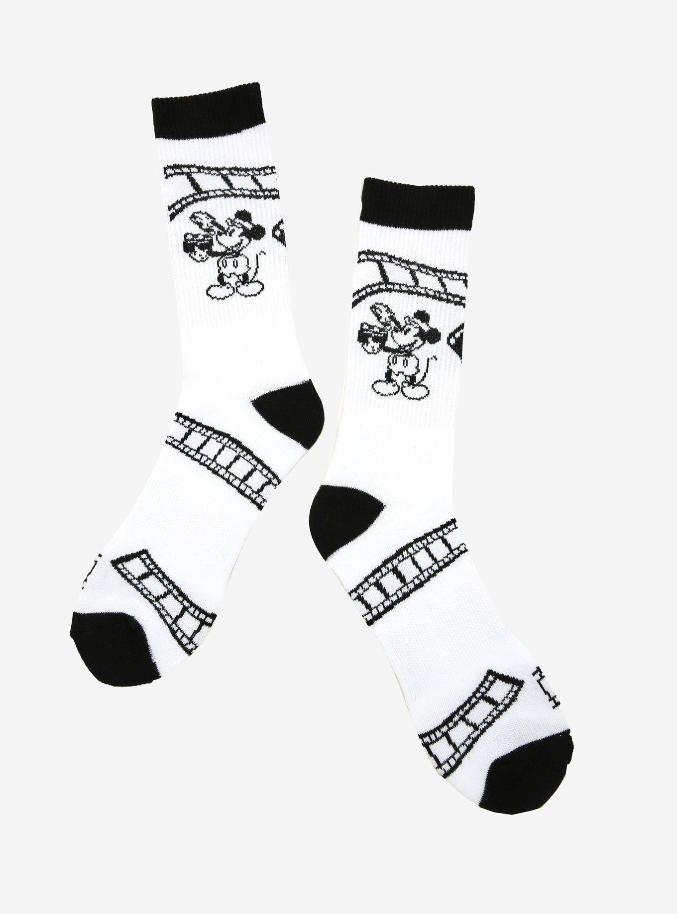 Disney Mickey Mouse Black & White Film Crew Socks | Hot Topic