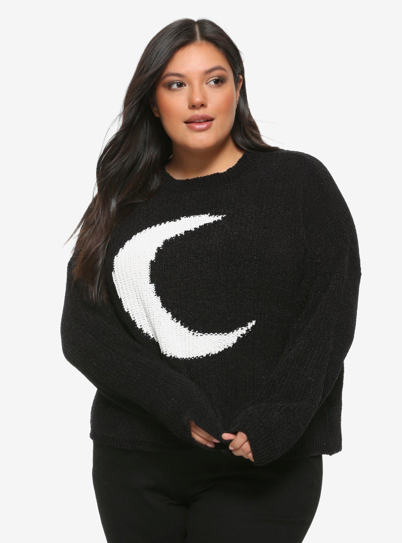 Black & White Crescent Moon Girls Crop Sweater Plus Size | Hot Topic