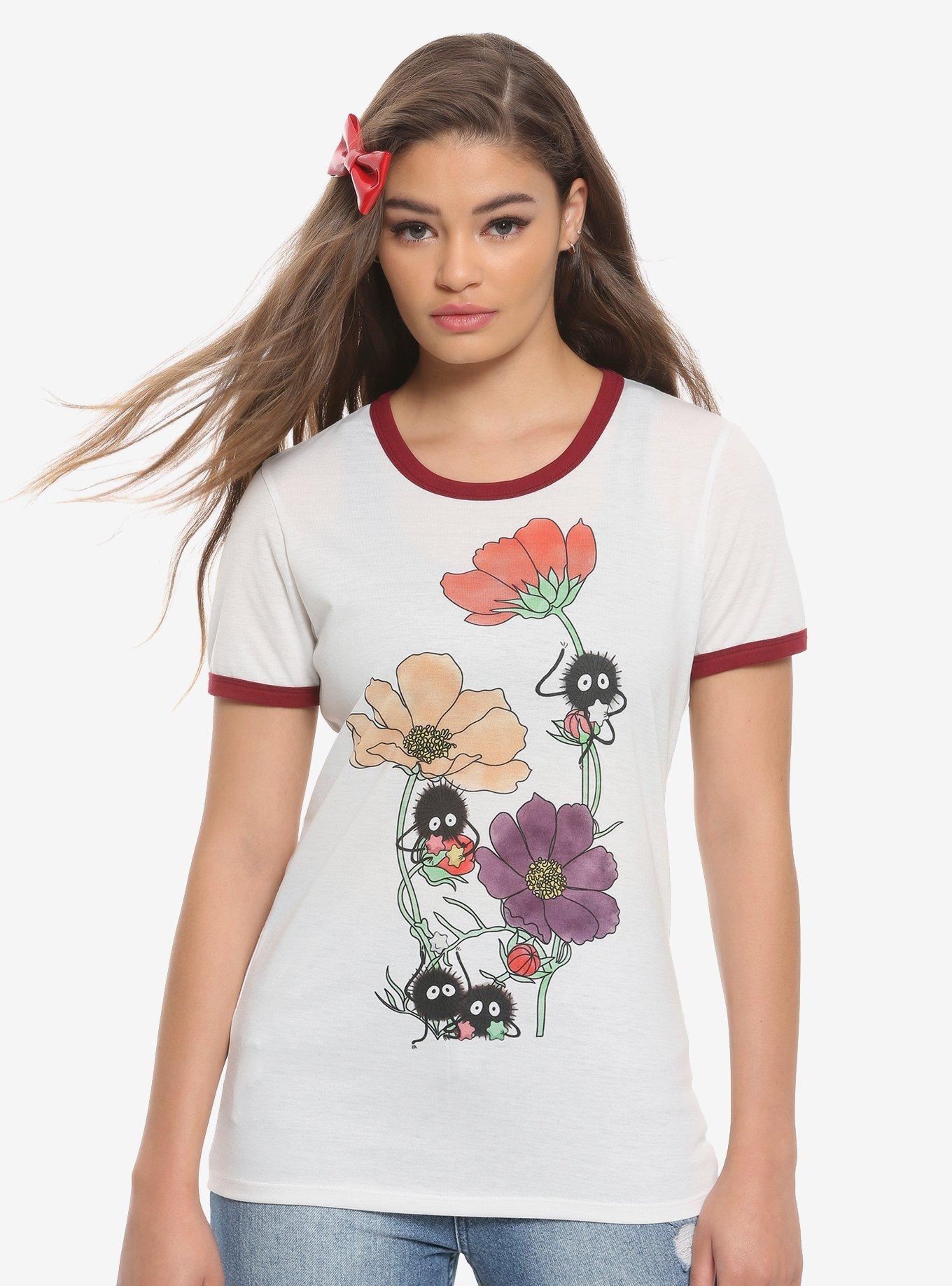 Studio Ghibli Spirited Away Soot Sprites & Flowers Girls Ringer T-Shirt ...