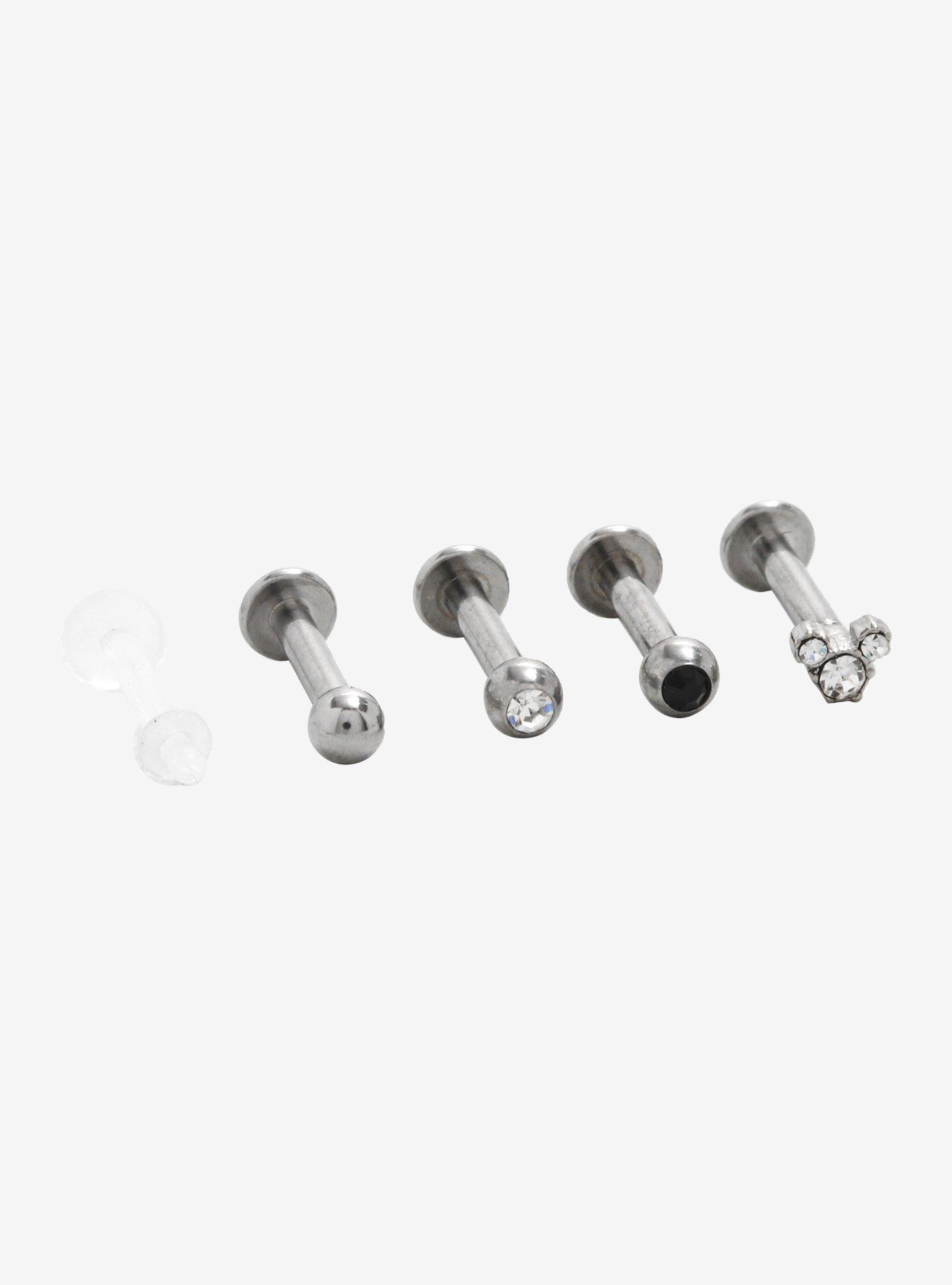 Black & Clear Gem Labret Stud & Retainer 5 Pack | Hot Topic