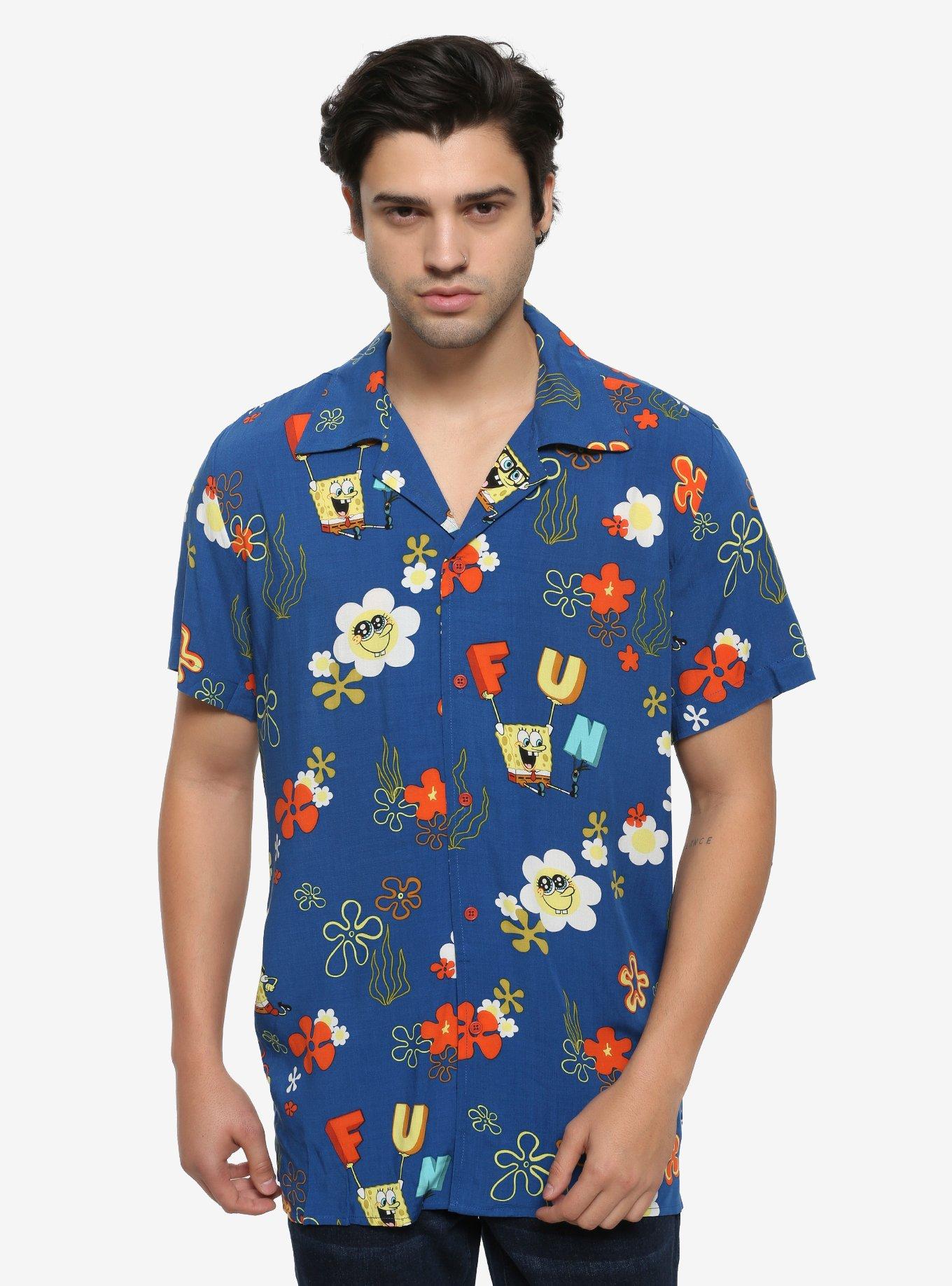 SpongeBob SquarePants Floral Woven Button-Up | Hot Topic