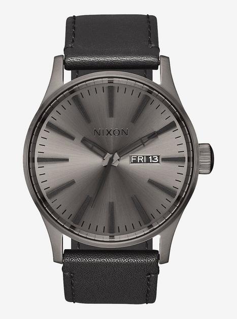 Nixon Sentry Leather Gunmetal and Black Watch | BoxLunch