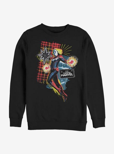 Marvel Captain Marvel Patchwork Captain Sweatshirt - BLACK | BoxLunch
