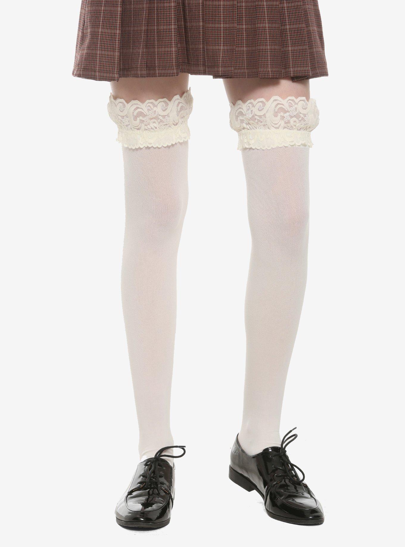 Ivory Over-The-Knee Thigh Highs With Lace | Hot Topic