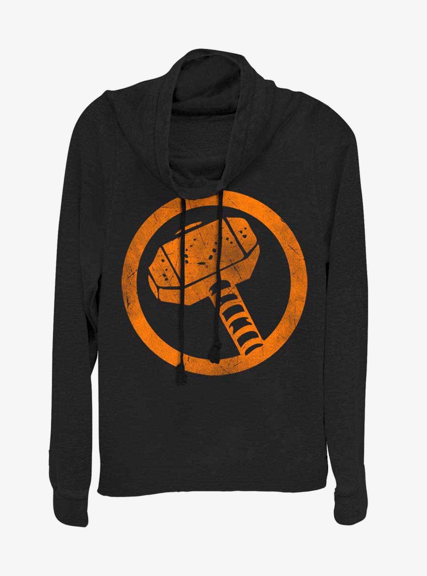 Marvel Thor Orange Retro Symbol Cowlneck Long-Sleeve Womens Top - BLACK ...