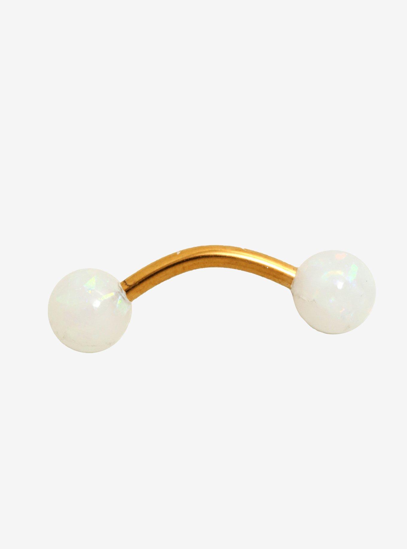 14G Steel Gold & Opal Bead Curved Barbell | Hot Topic