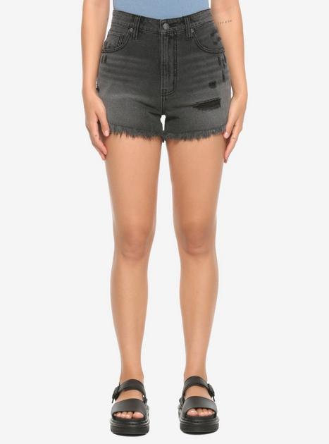 HT Denim Ultra Hi-Rise Washed Black Vintage Cut-Off Shorts | Hot Topic