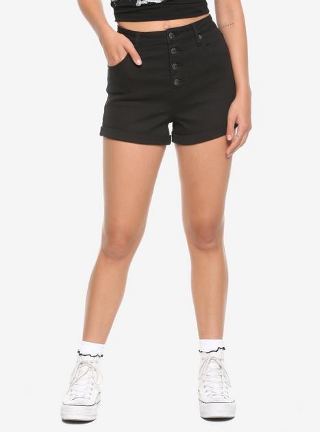 HT Denim Black Ultra Hi-Rise Button-Front Shorts | Hot Topic