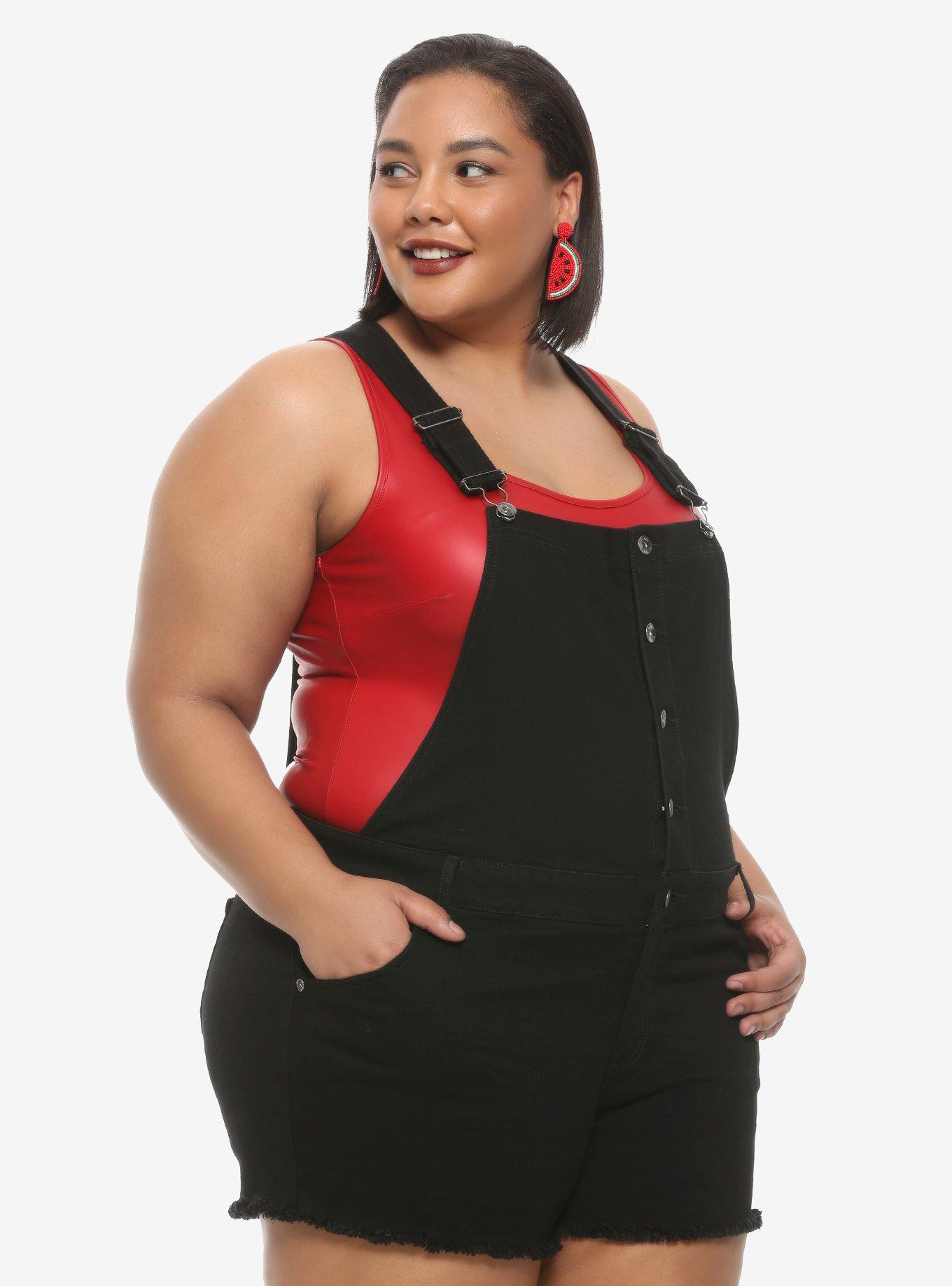 Black Button-Front Shortalls Plus Size | Hot Topic