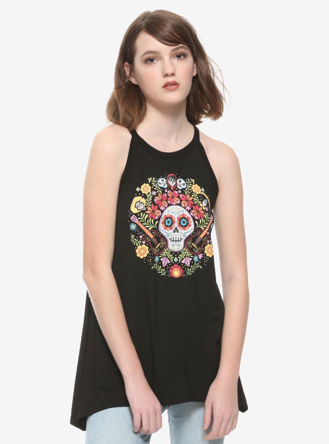 Disney Pixar Coco Floral Guitars Shark Bite Girls High Neck Tank Top ...