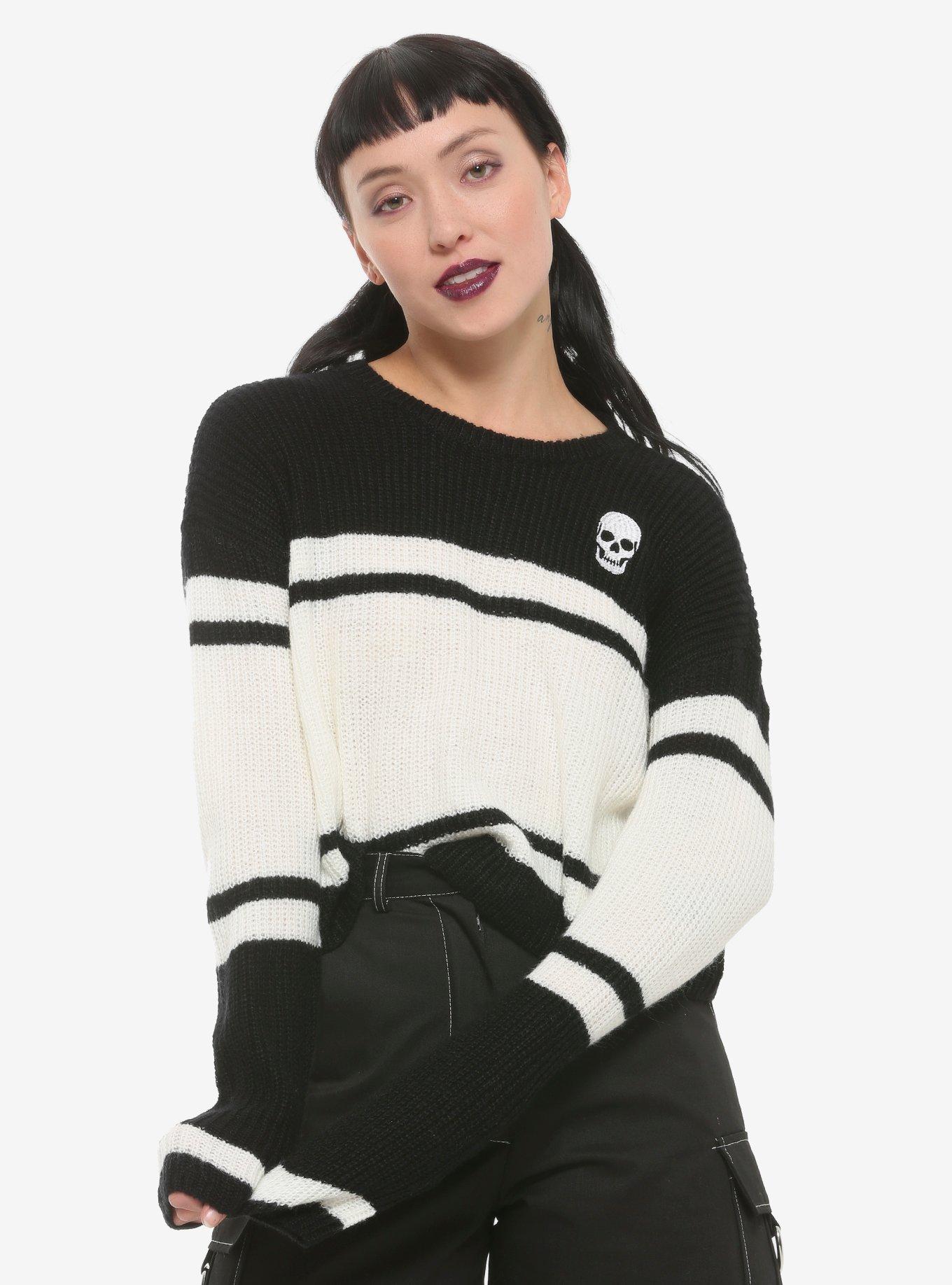 Black & White Skull Girls Crop Sweater | Hot Topic
