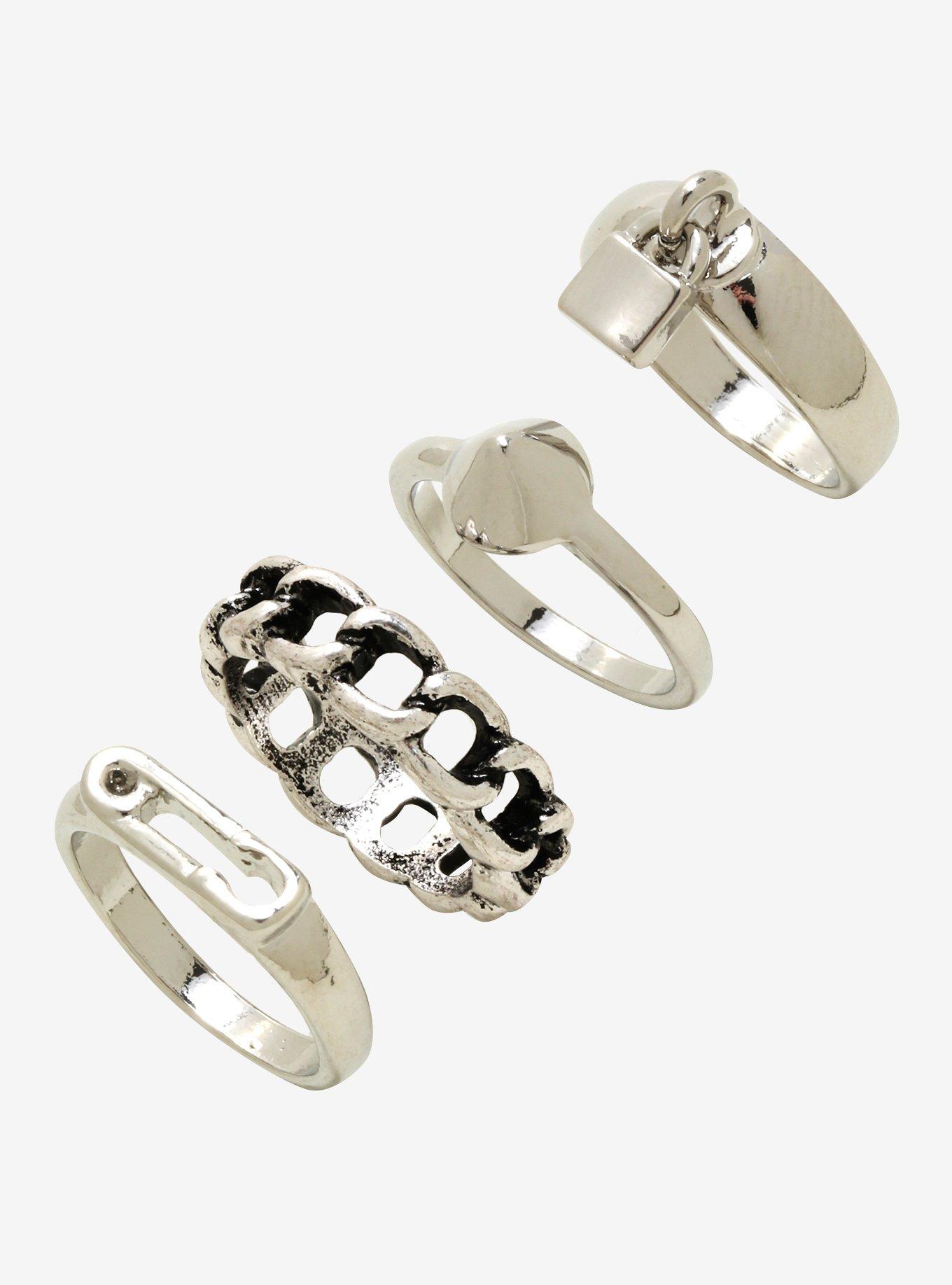 Safety Pin Chain Ring Set | Hot Topic